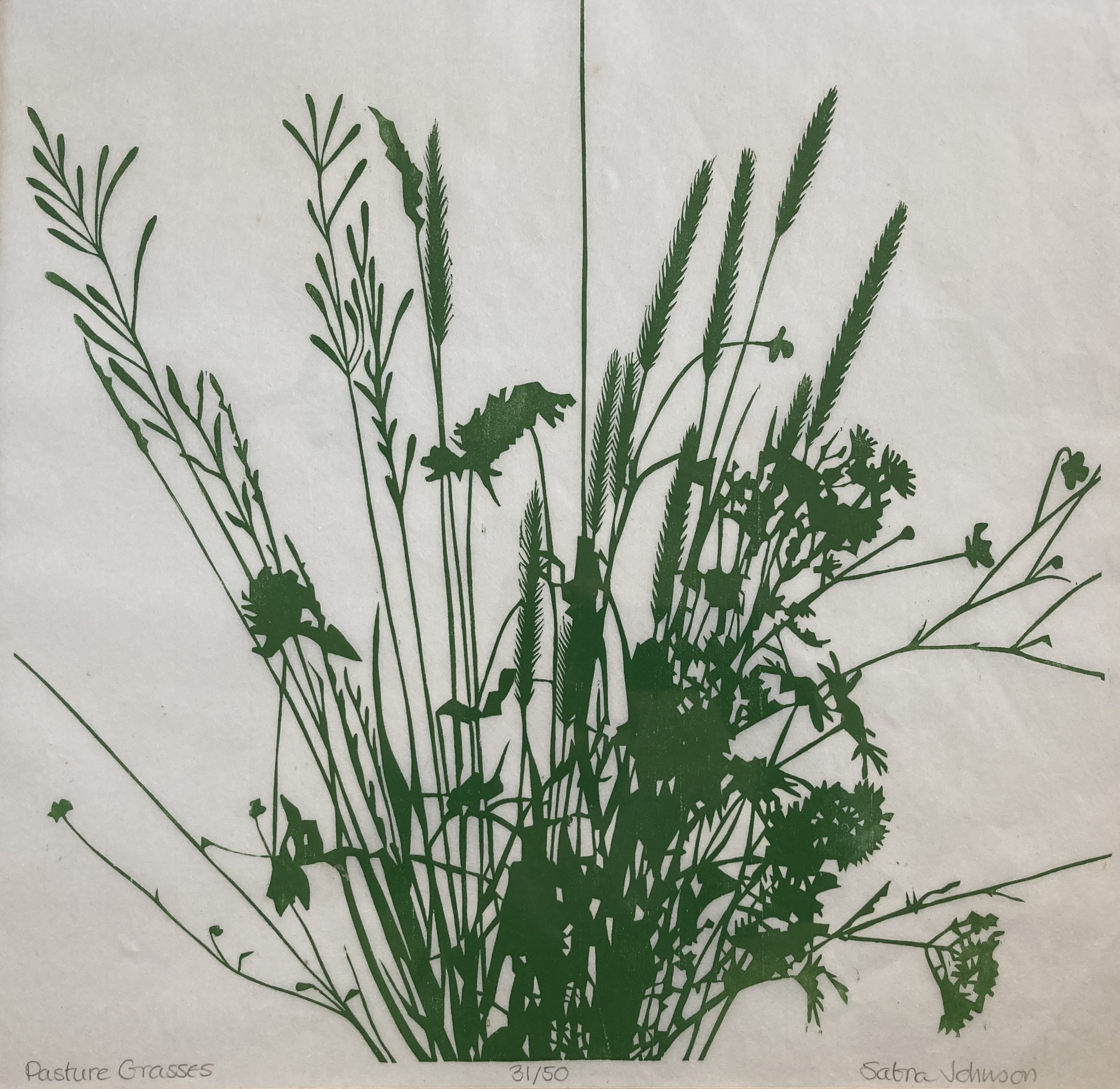 Pasture Grasses, Linocut, Vermont artist Sabra Field, 1960s : D'Antan ...