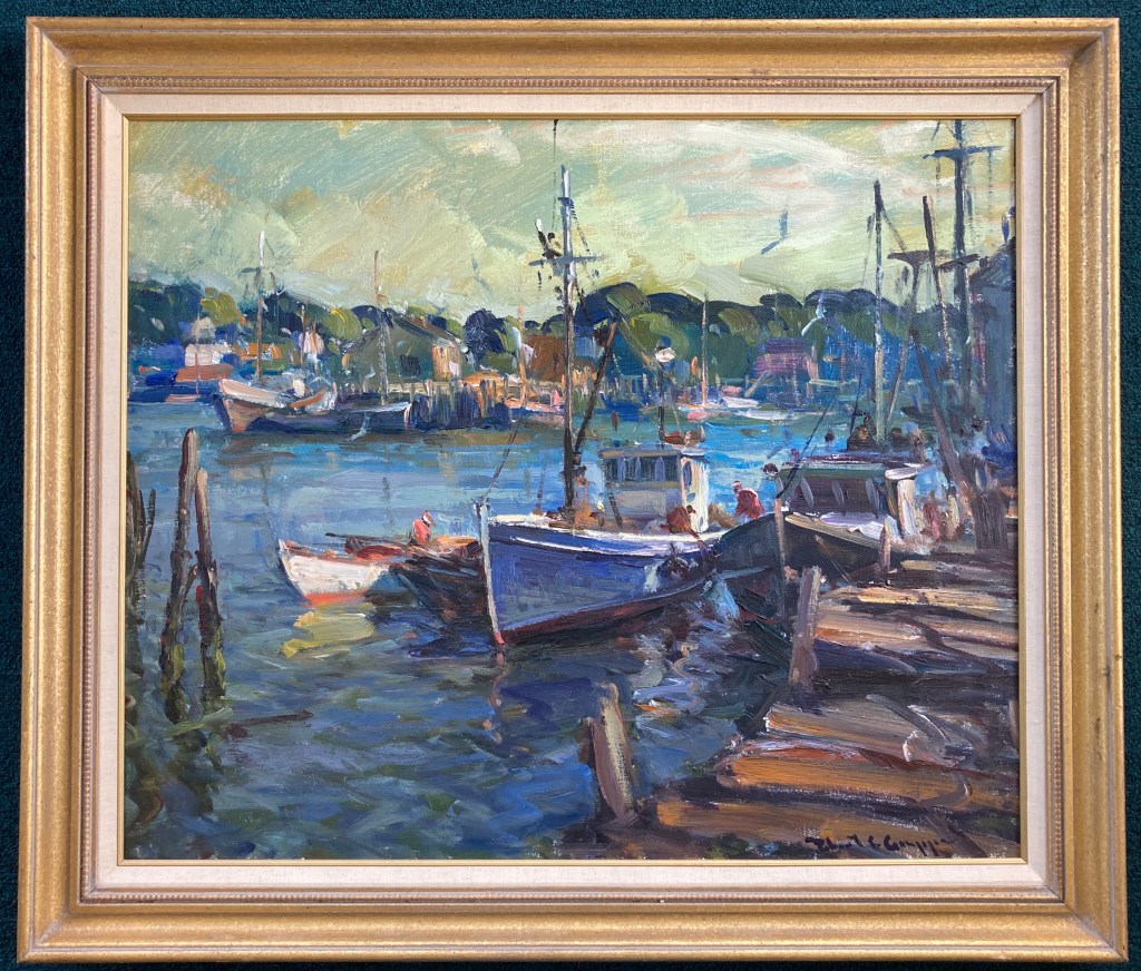 Lobster Boats, Gloucester Harbor, Robert C. Gruppe : D'Antan Art & Antiques
